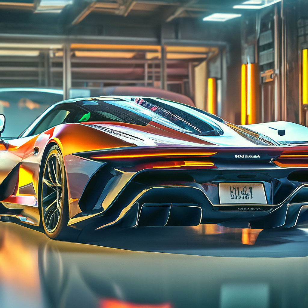 "McLaren Speedtail, wide body kit, rear view, inside the garage, high ...