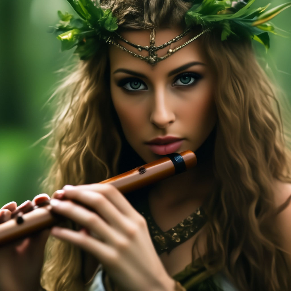 "A beautiful forest elf plays the flute" — image created in Shedevrum