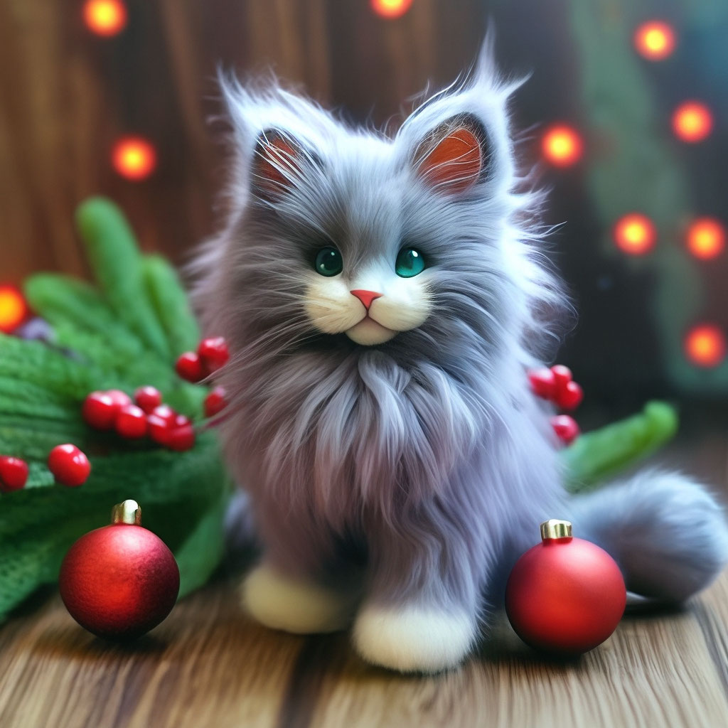 "Multilayer fur applique New Year's toy cat + connected with mohair ...