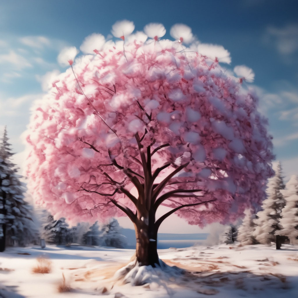 "Hybrid of a tree and a dandelion, ultradetalized, sunny, mighty, pale ...