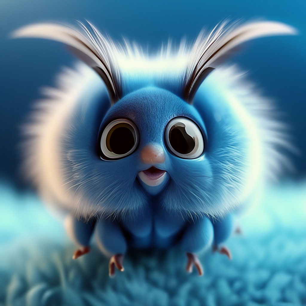 "Cute little round fluffy flea with ears on a transparent blue ...