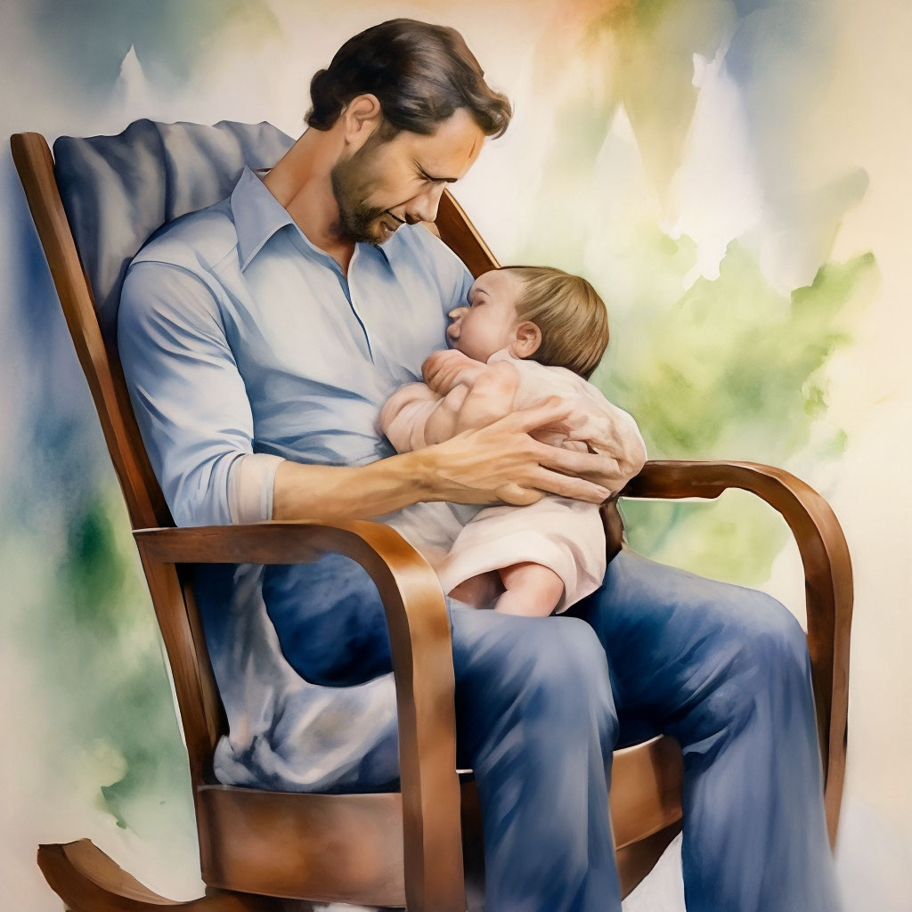 "Dad rocking the baby, fell asleep in a rocking chair, delicate ...