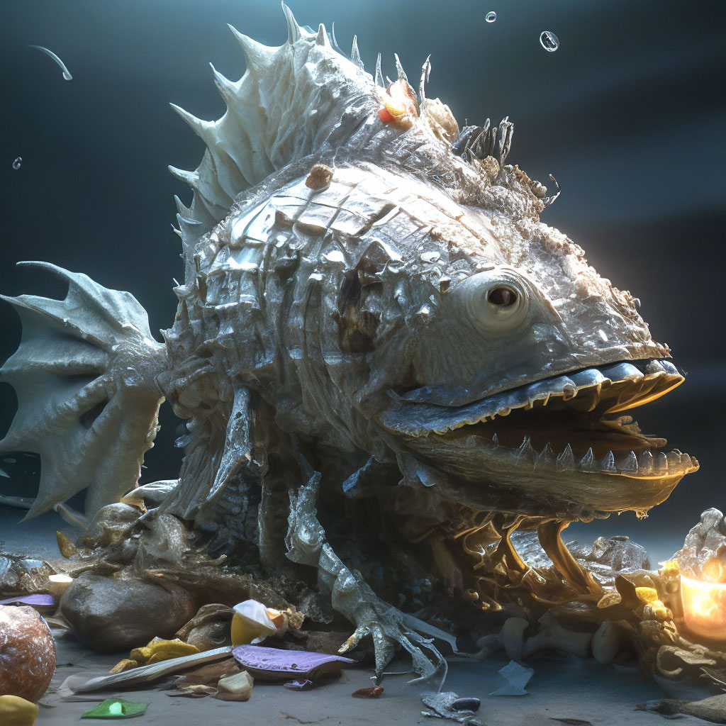 "Hyperrealism,sea unreal creature anglerfish,esca,body consisting of ...