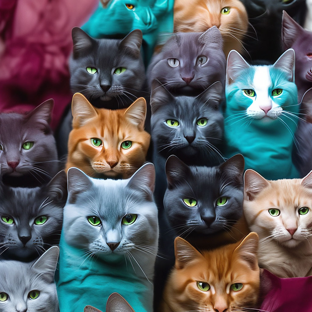 "Hyperrealistic photography, Abstract hypnotic illusion of cute cats in ...