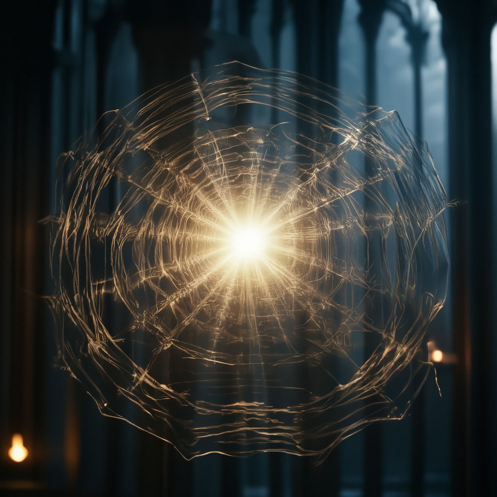 "A ray of light is refracted in the illusion of an optical web" — image ...