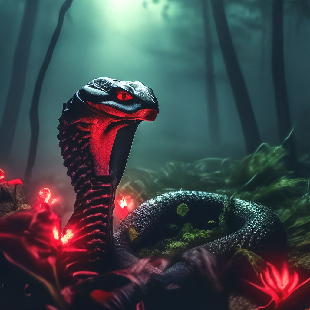 "Dark night, mist and fog, darkness, black scary forest, black foliage ...