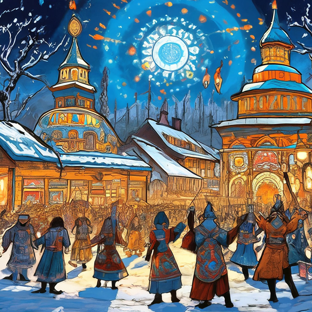 "Winter Solstice Day Comic book drawing, Bosch style, bestiary for DnD ...