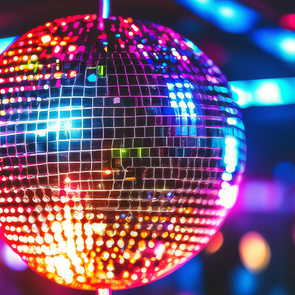 "Disco ball shines with lights in a nightclub, beautiful, realistic ...