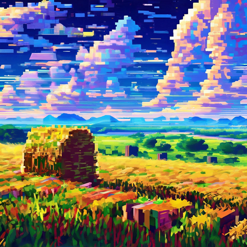 "Haystack rowing dream grass" — image created in Shedevrum