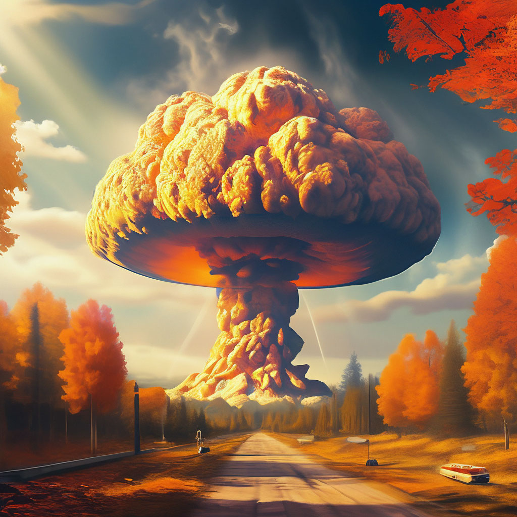 "Autumn a nuclear mushroom exploded" — image created in Shedevrum