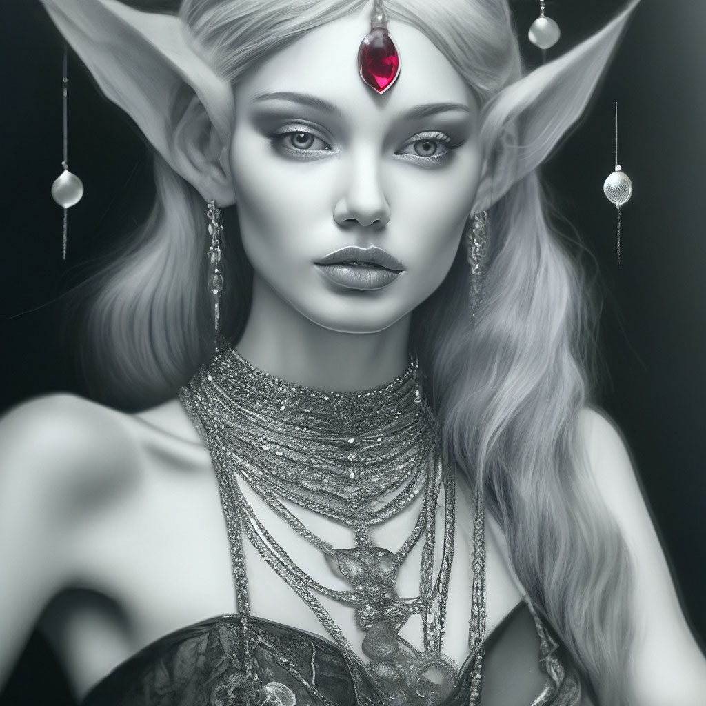 "A graphite pencil drawing, an elf, Morati, A dark—haired, cold and ...