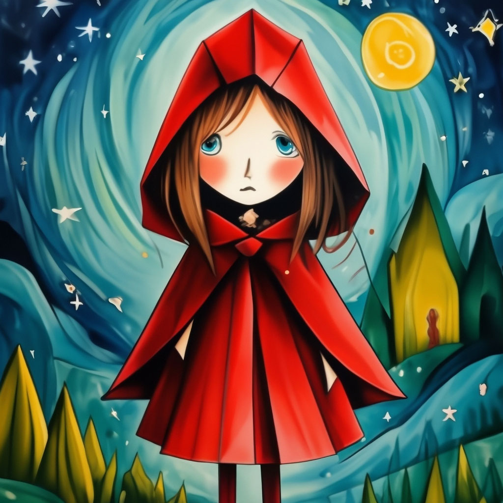 "Chagall style, origami, Little Red Riding hood girl, children's ...