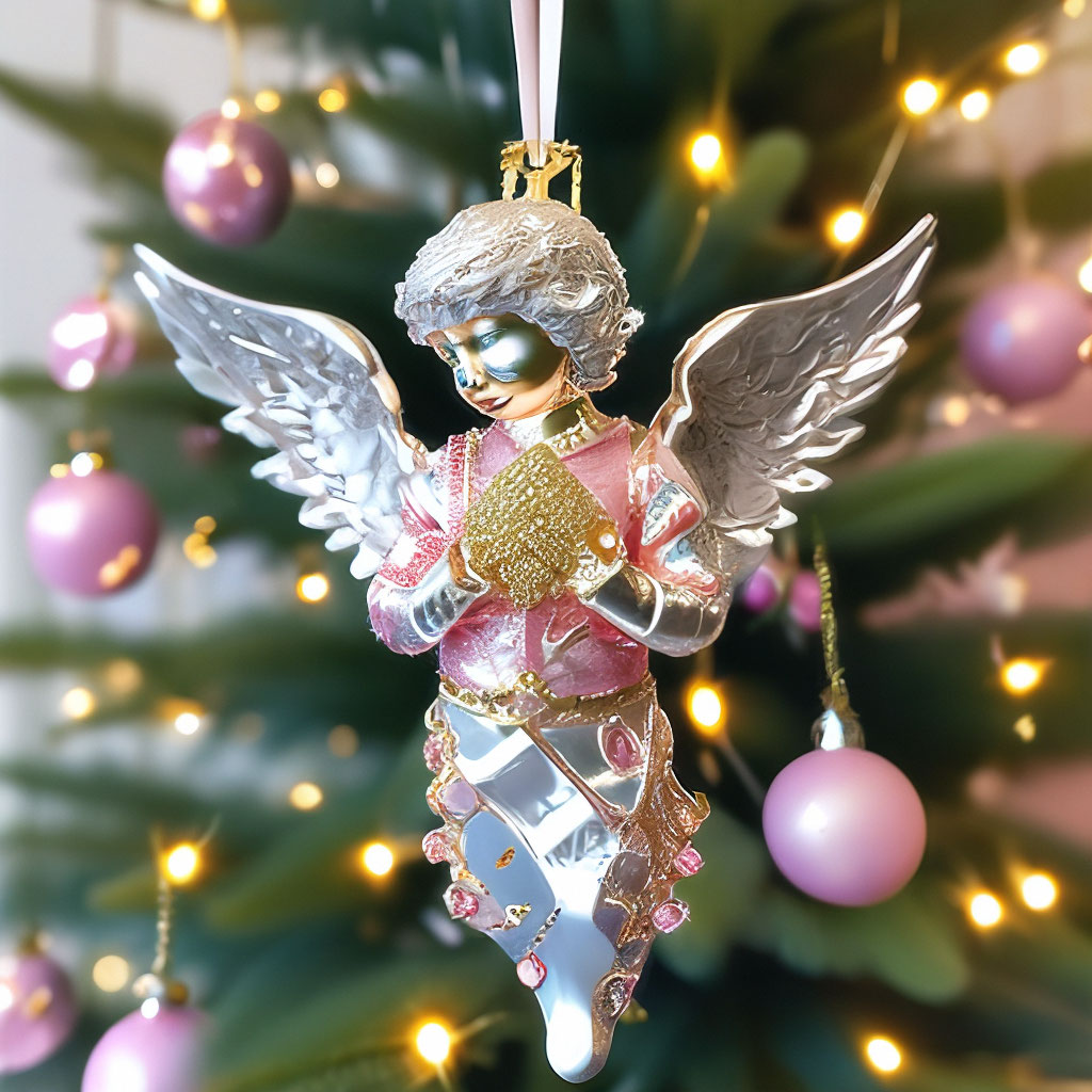 "An exclusive Christmas tree toy is completely in the frame. silvered ...