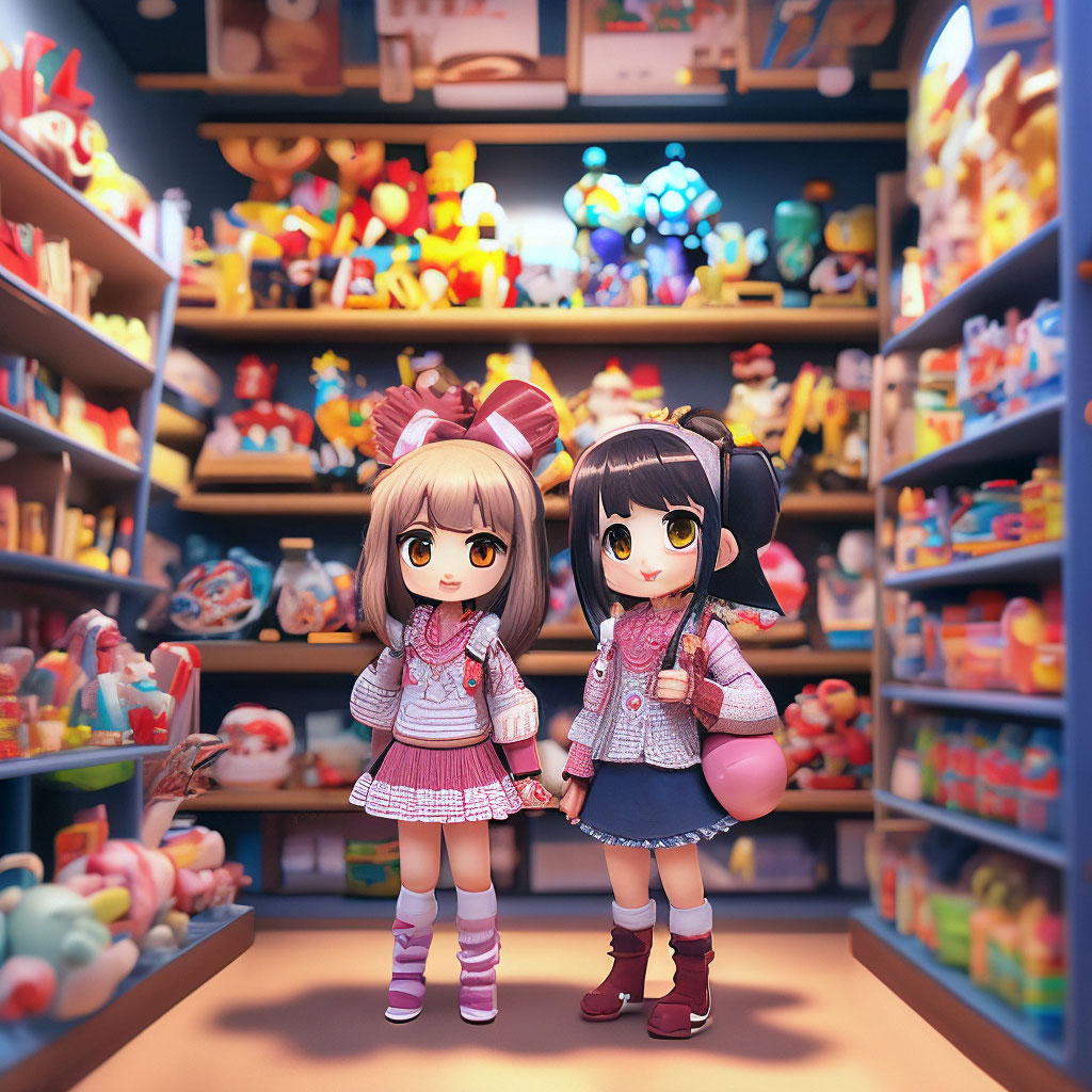 "Anime toy store inside, enthusiastic boys and girls" — image created ...