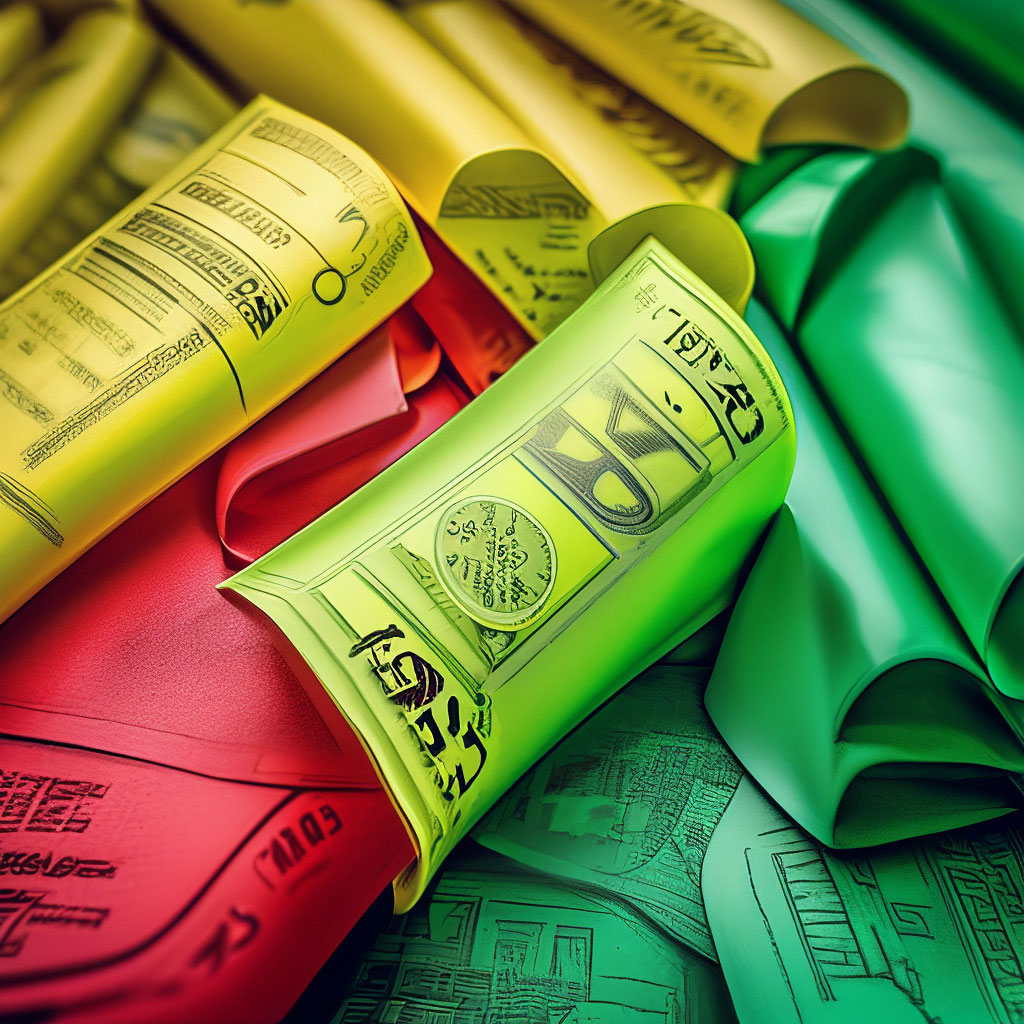 "Plastic paper money of the future red, green, yellow, professional ...