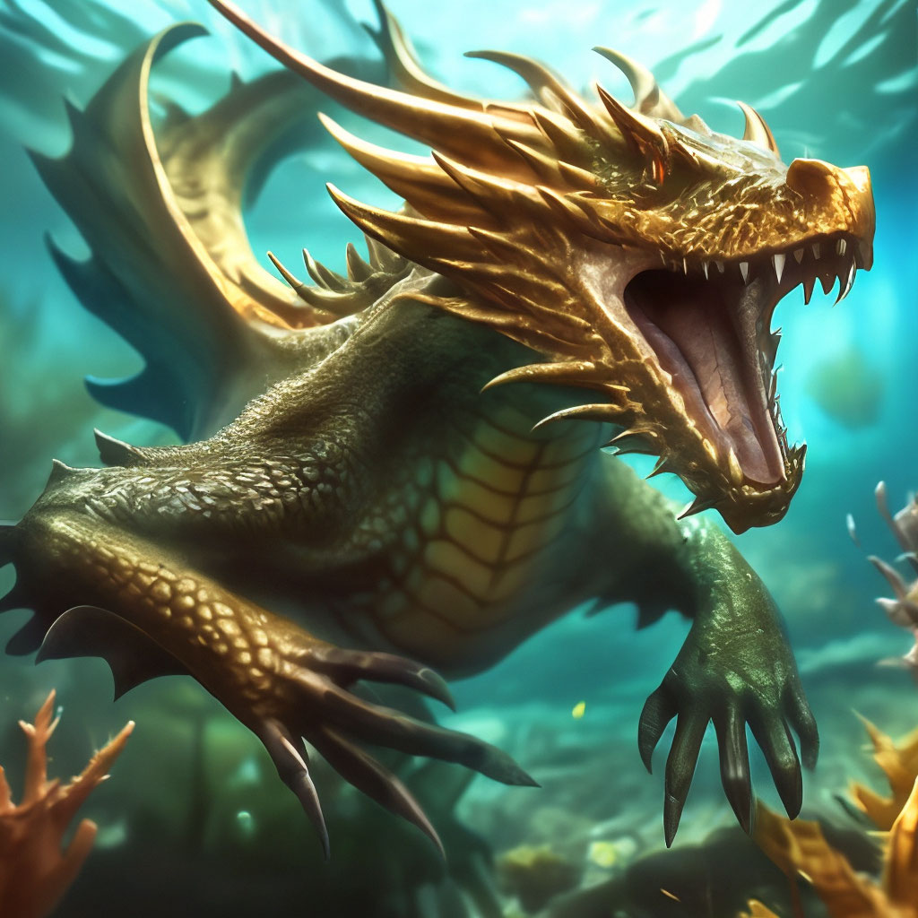 "Water bronze amphibious dragon, short wings, forked tongue, tail-sting ...