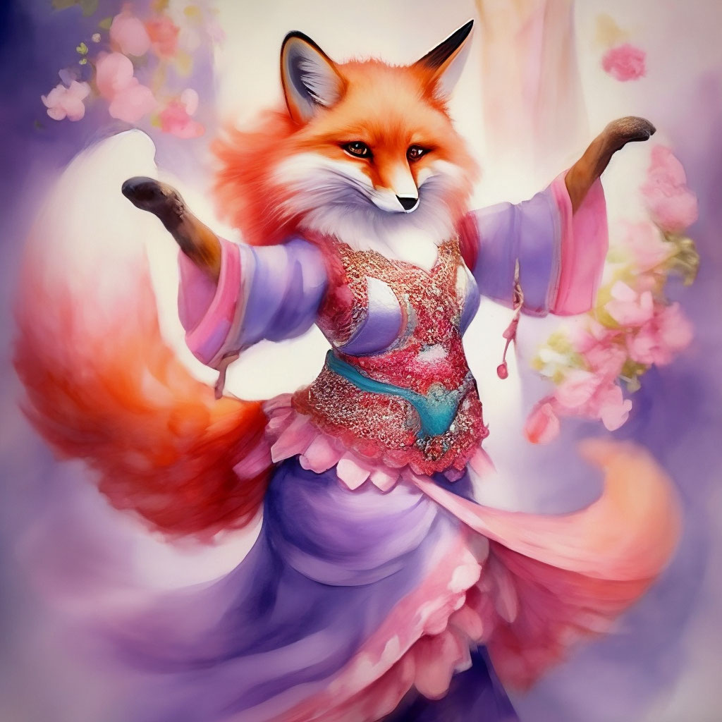 "🦊 beautiful fluffy red fox dancing belly dance in oriental costume ...