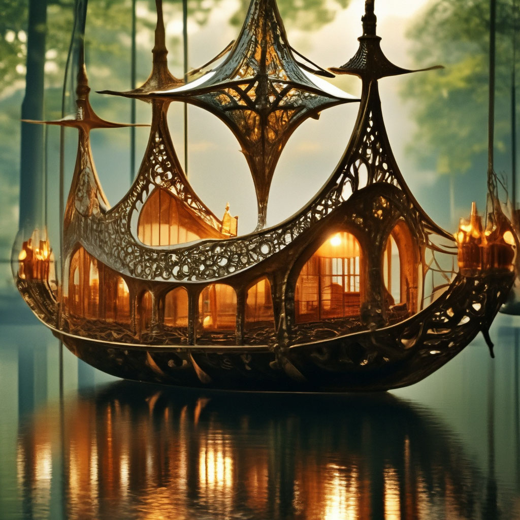 "An exquisite elven ship, in the Art Nouveau style, created from ...