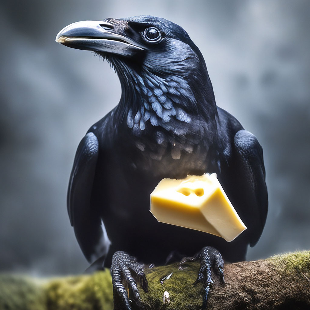 "A crow was sitting, holding a piece of cheese in her mouth ...