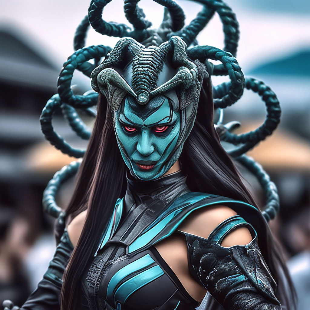 "A Gorgon Medusa girl in a Goro suit who has 4 mortal Kombat hands ...