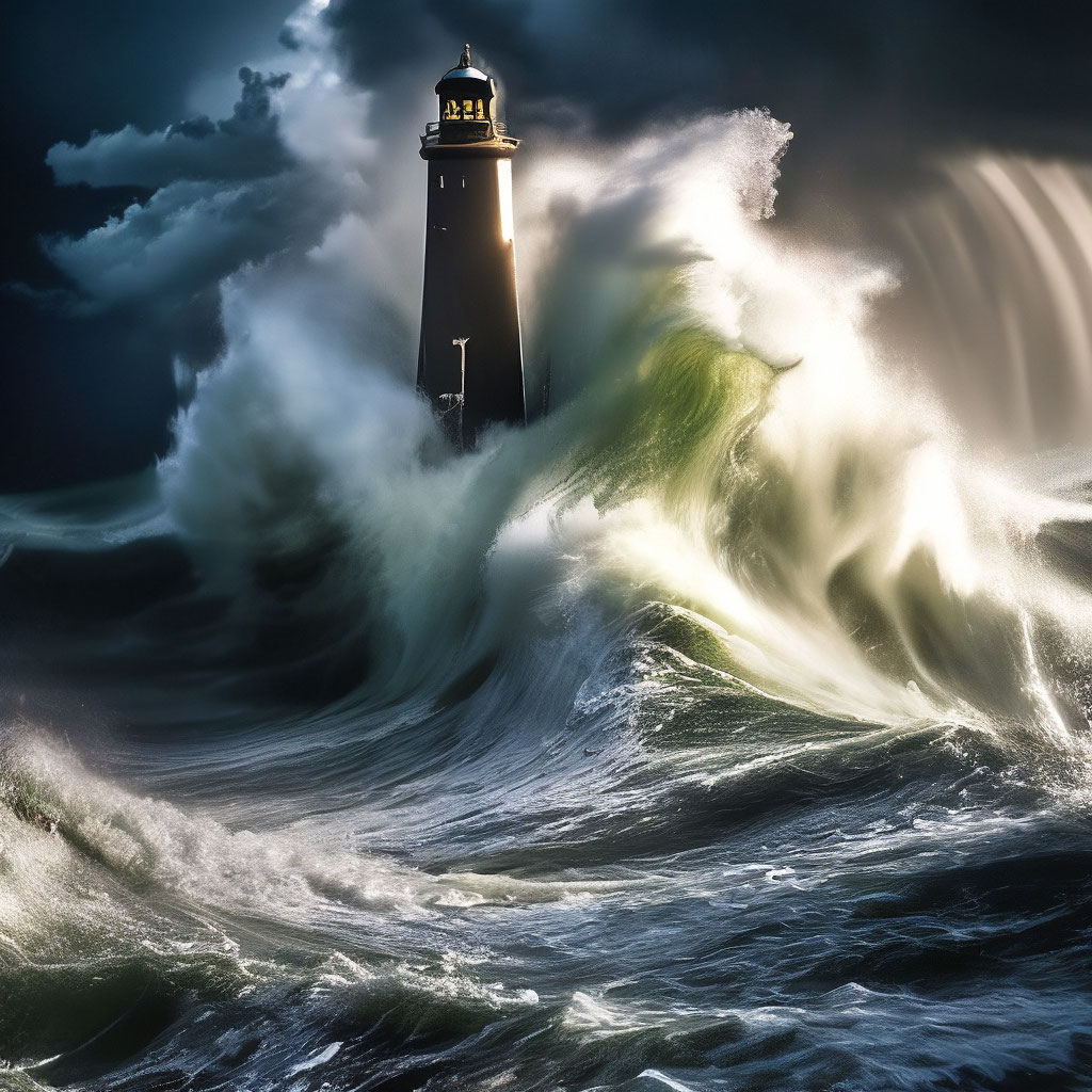 "Storm, huge wave, aniva lighthouse, ocean raging, energy, stla ...