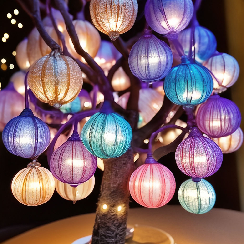 " Watercolor sketch is a beautiful tree made of Thai lantern balls ...