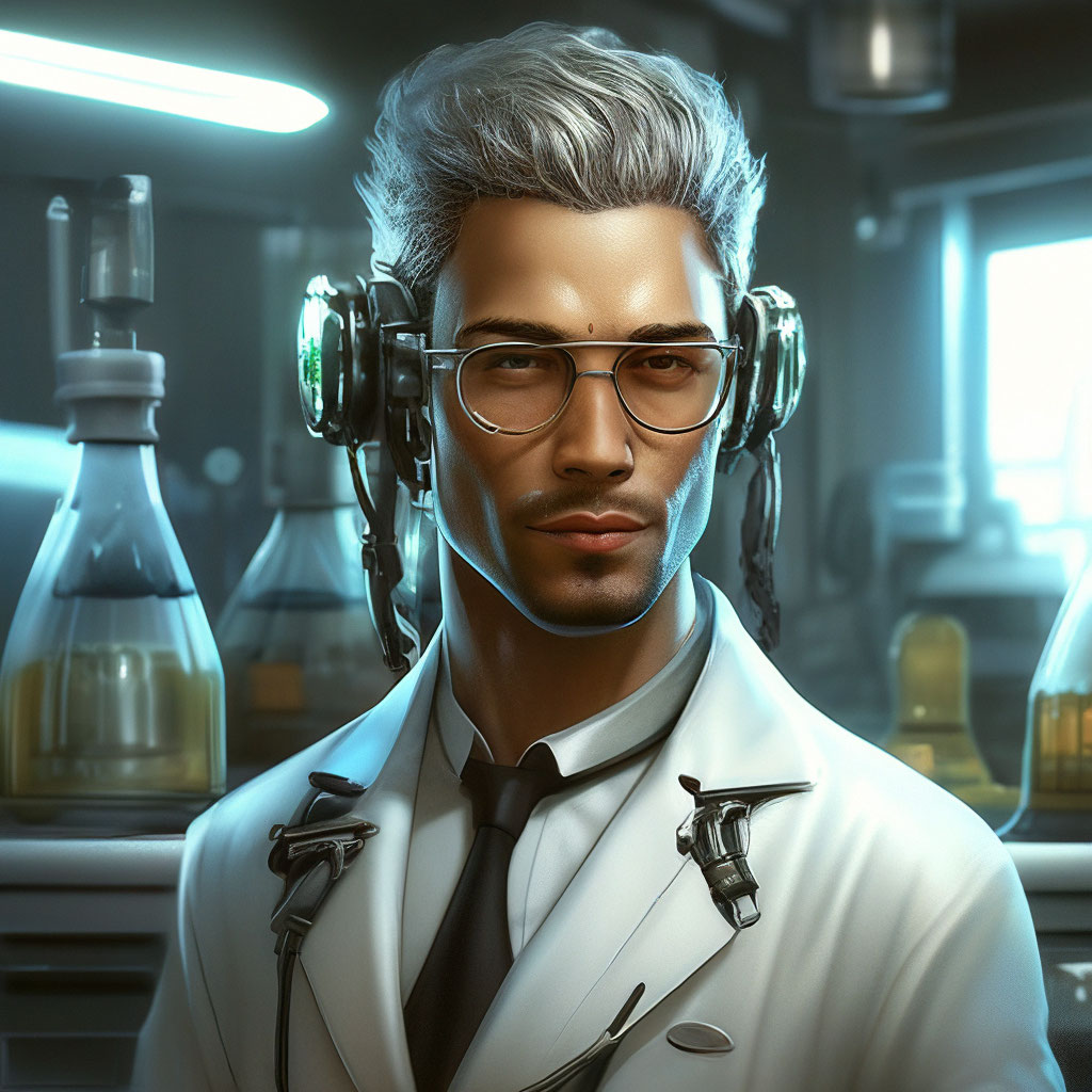 "Science fiction scientist revolutionary chemist realistic face cyborg ...