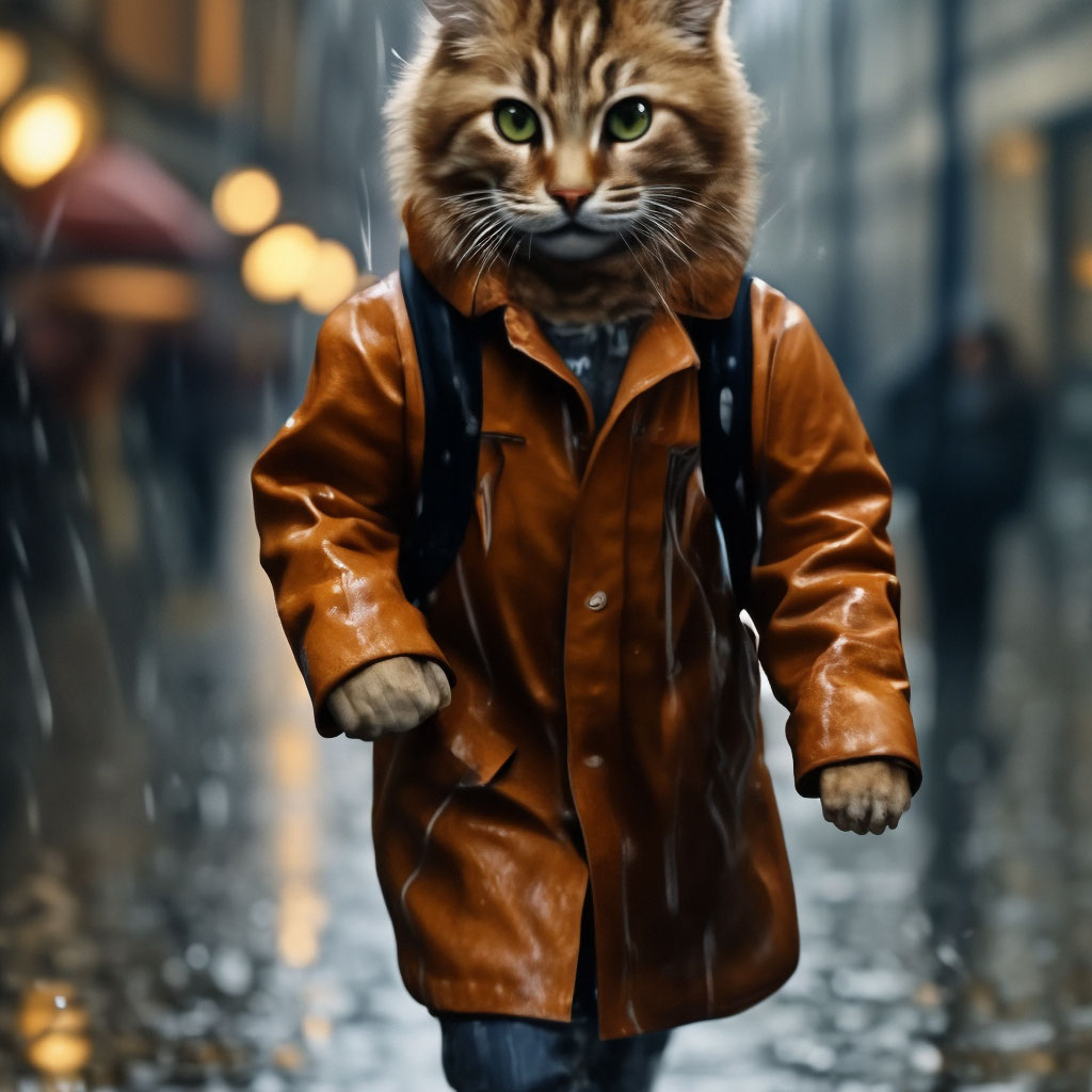 "Realism autumn an anthropomorphic cat hurries to work under the sea in ...
