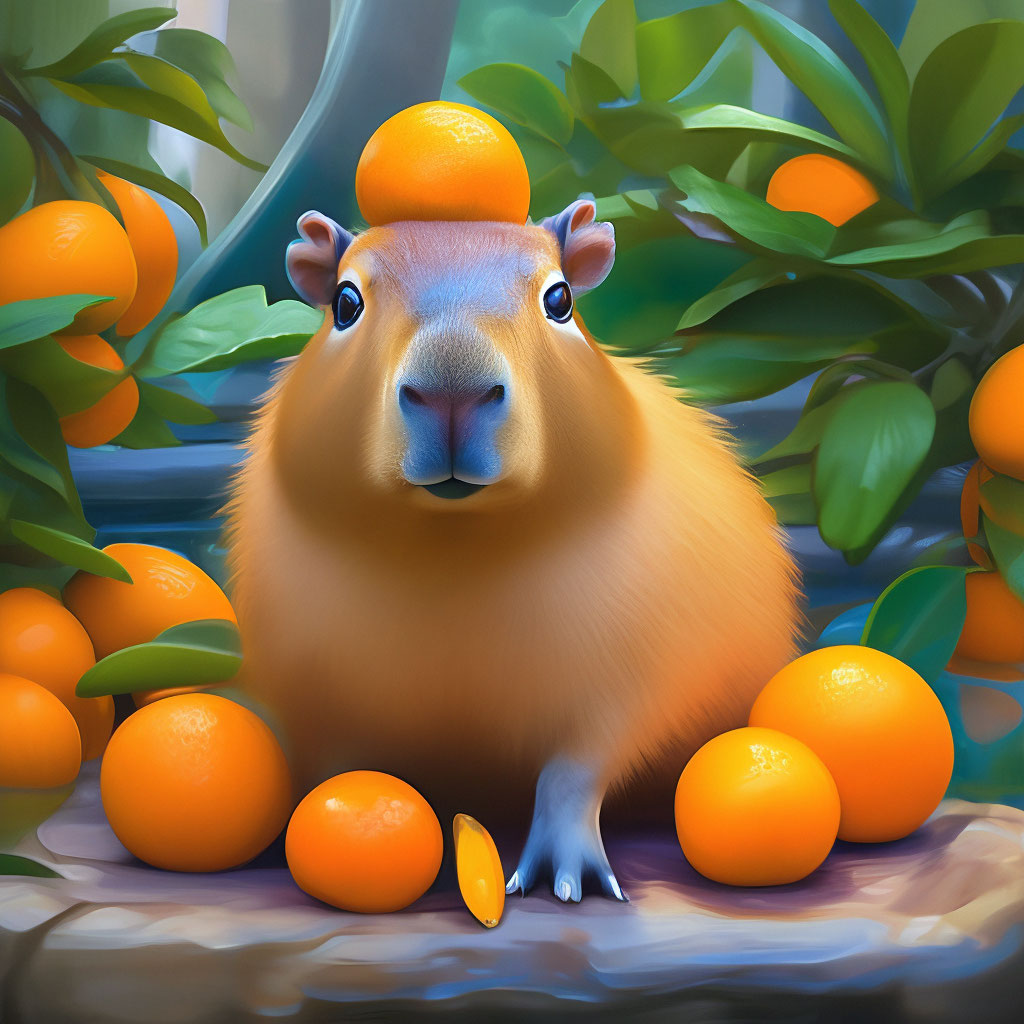 "Capybara with oranges" — image created in Shedevrum