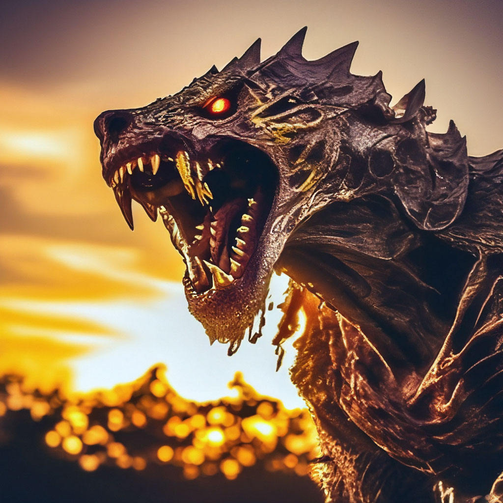 "Zombie monster looks like a beast big scary jaws muzzle rabid eyes 32k ...