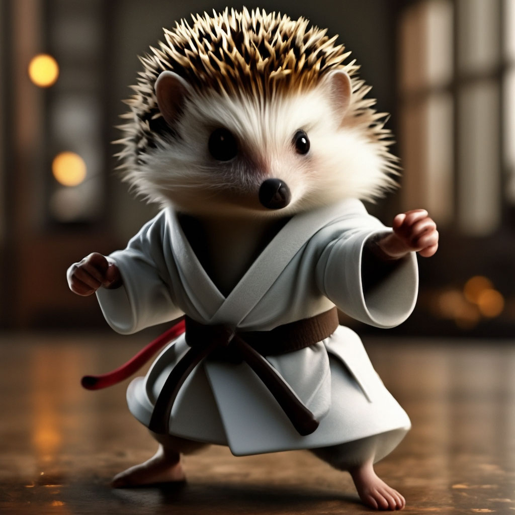 "The karate hedgehog" — image created in Shedevrum