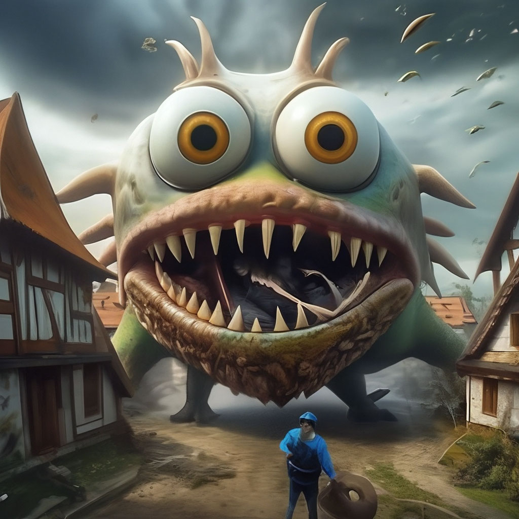 "Huge cute monster big huge eyes , photorealism, cyberrealism ...