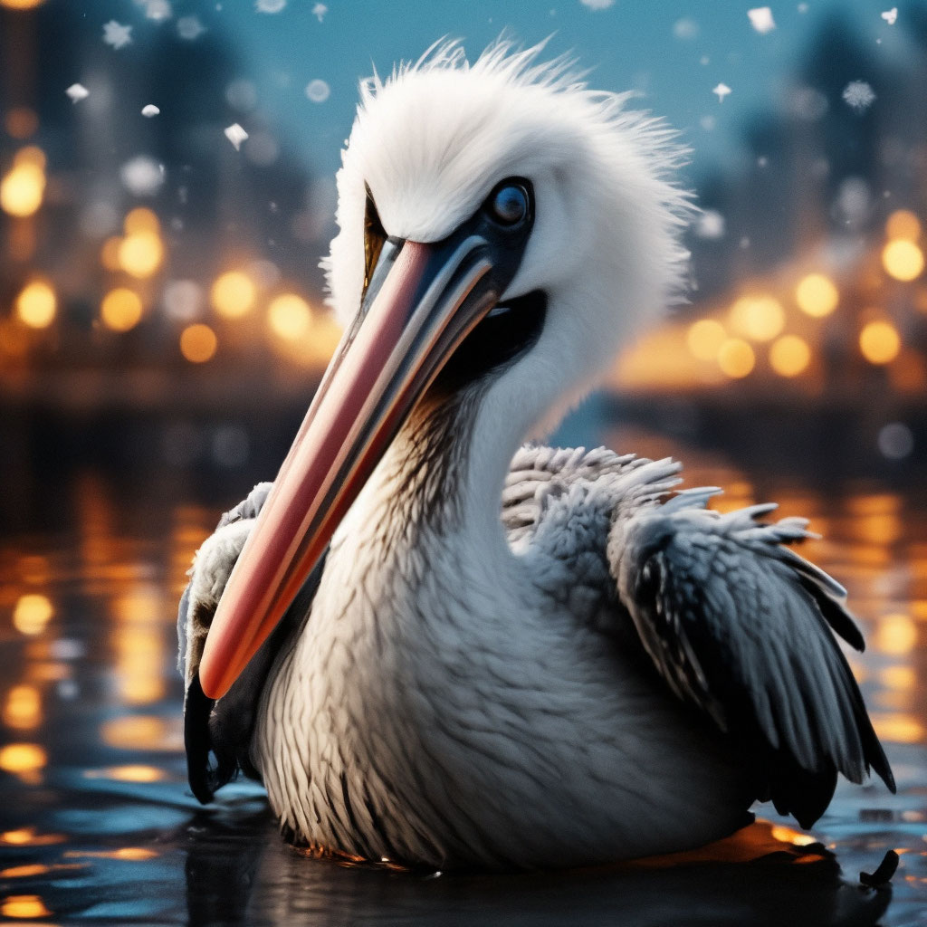 "Beautiful,cute,anthropomorphic New Year pelican with small fangs ...
