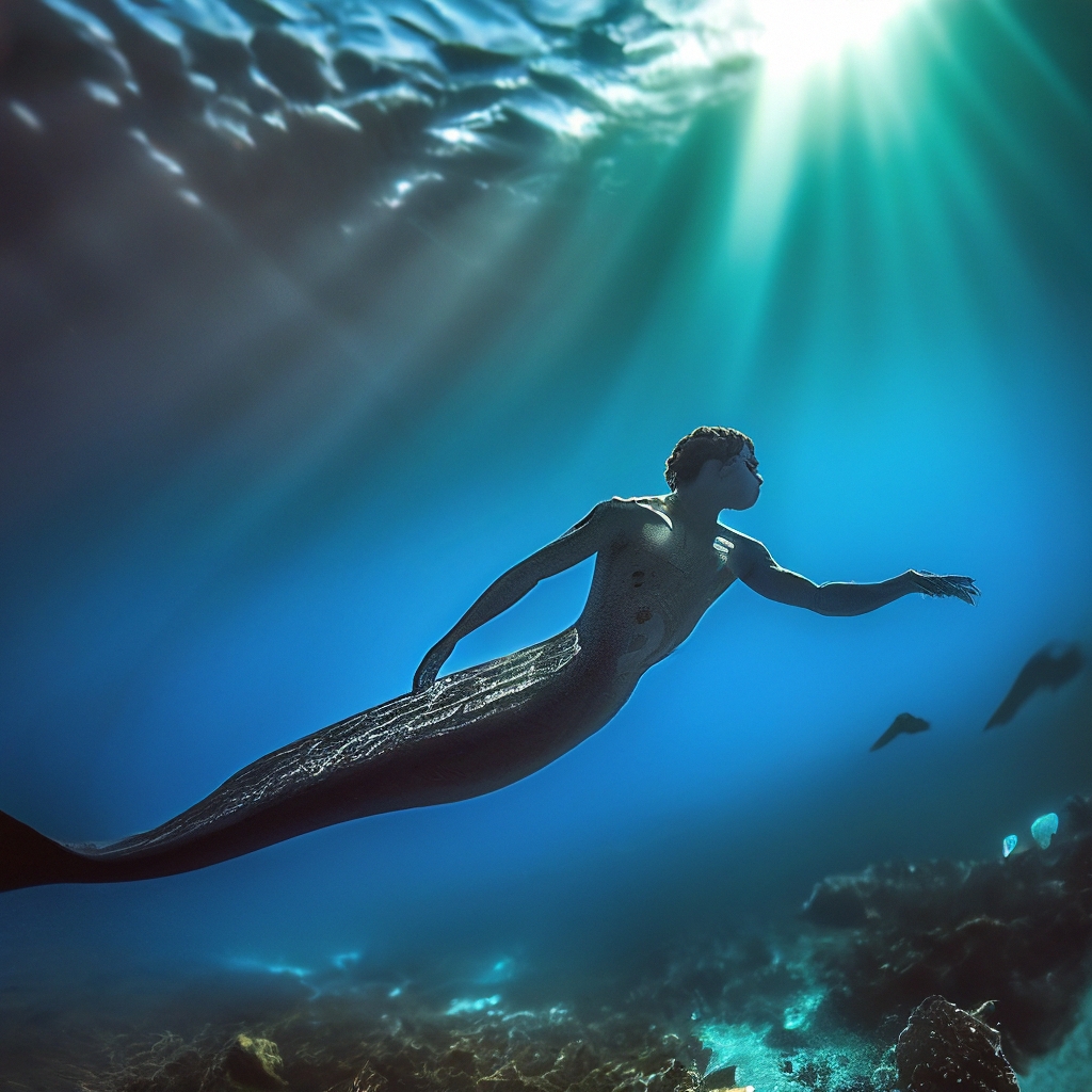 "Anthropomorph triton, dolphin tail instead of legs, against the ...