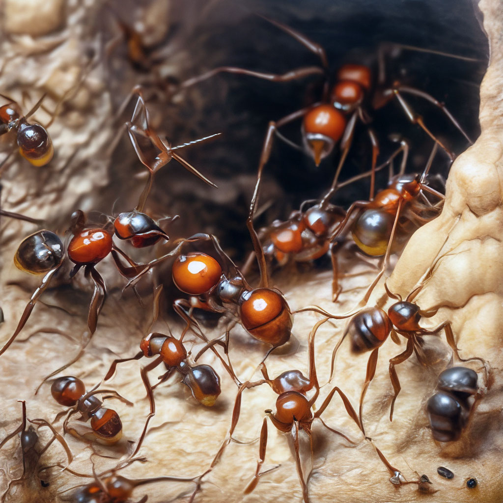 "The life of ants in an anthill, in detail, moves, exits, ants ...