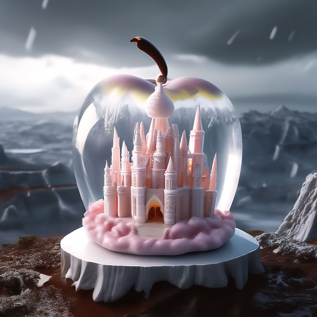 "A crystal apple with a fabulous marshmallow castle inside" — image ...
