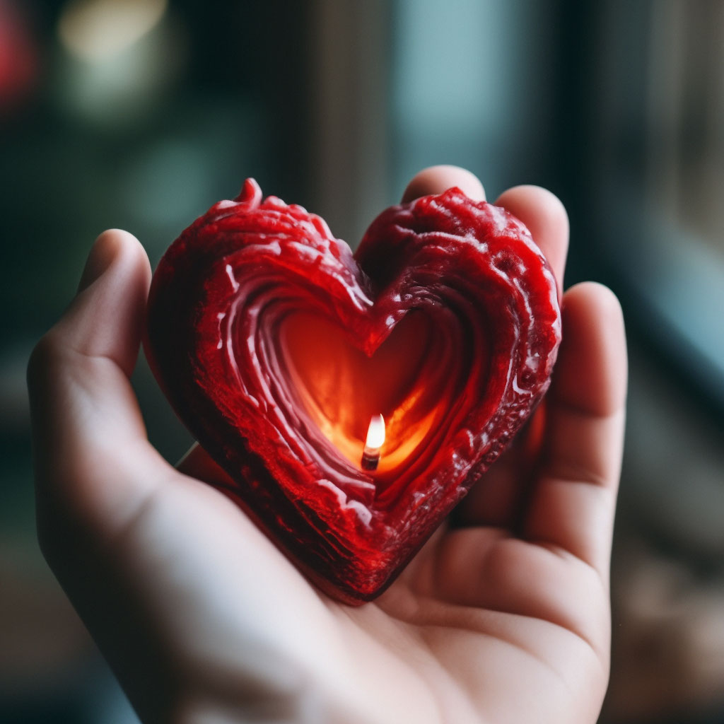 "Wax heart melting in your hand" — image created in Shedevrum