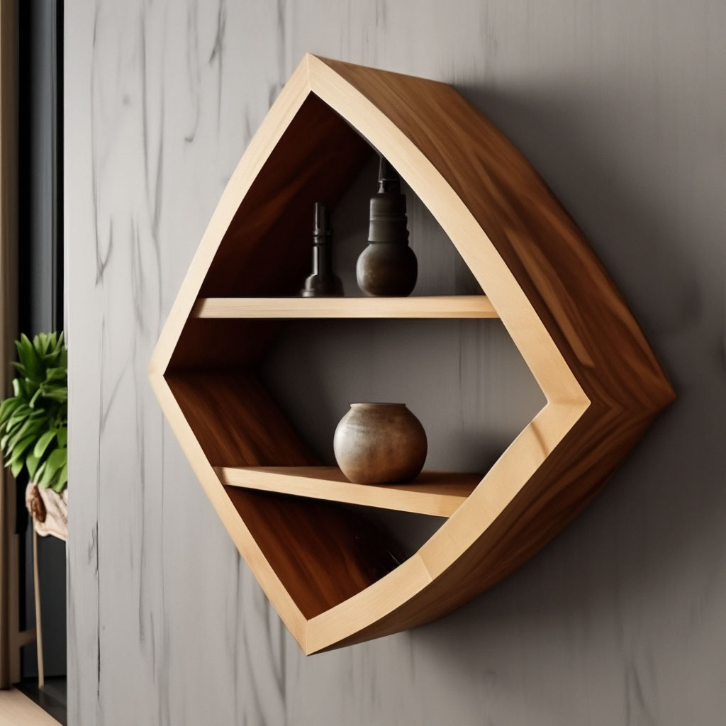 "Unusual wooden shelf, clear edges, aesthetically pleasing, beautiful ...