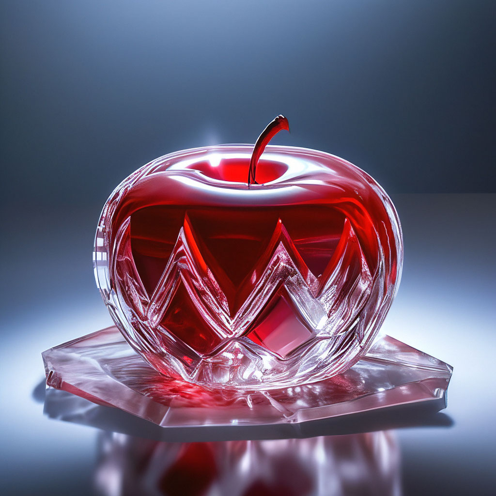 "A crystal apple. carving on ice. red glow from inside." — image ...
