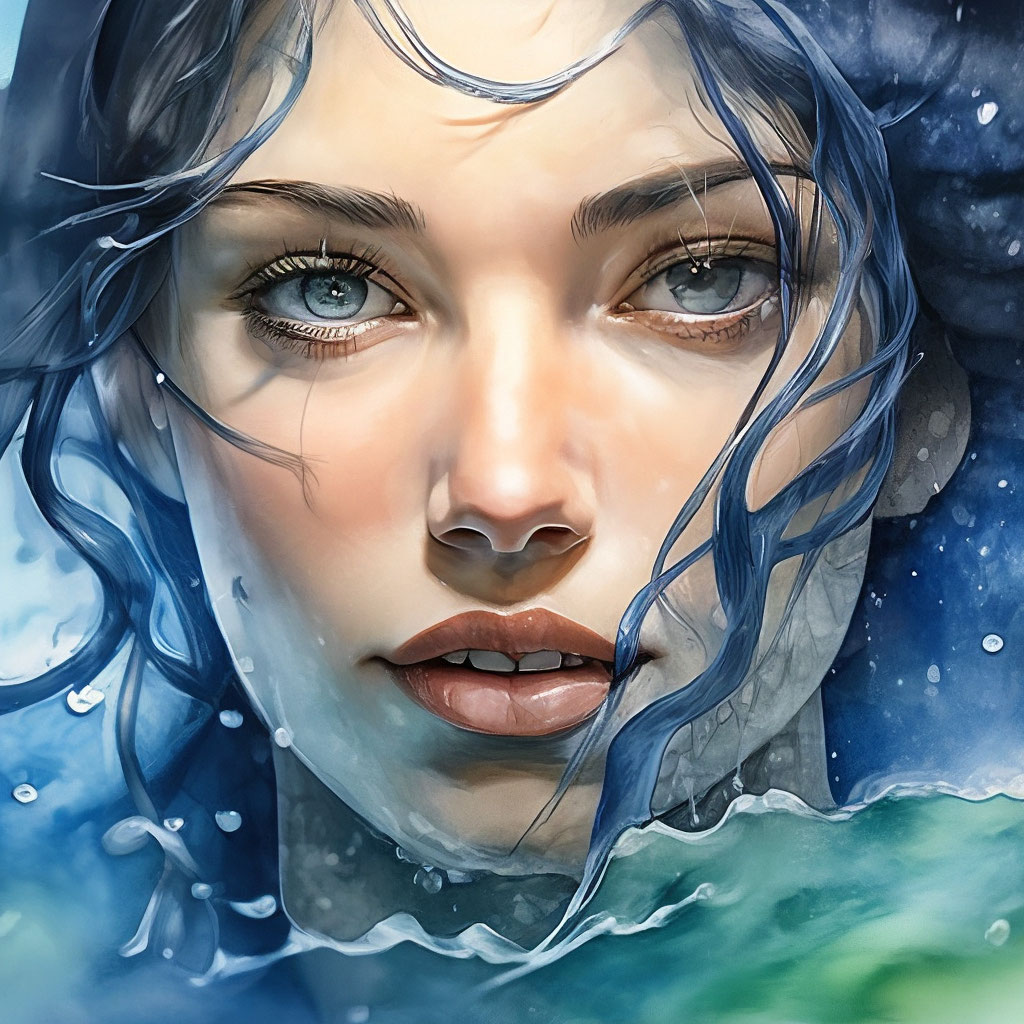 "The element of water in the image of a woman, watercolor style and ...