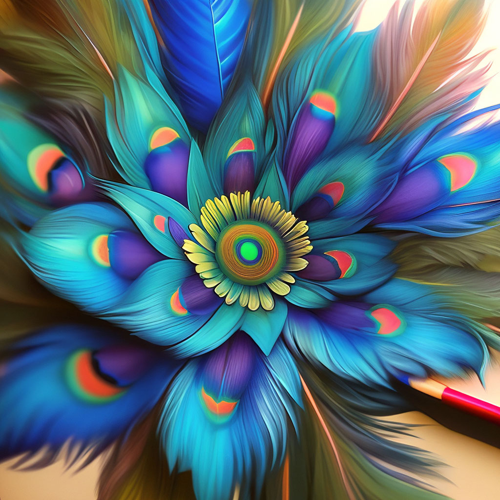 "Fantasy flower-peacock feather, hyperrealism, drawing details, traced ...