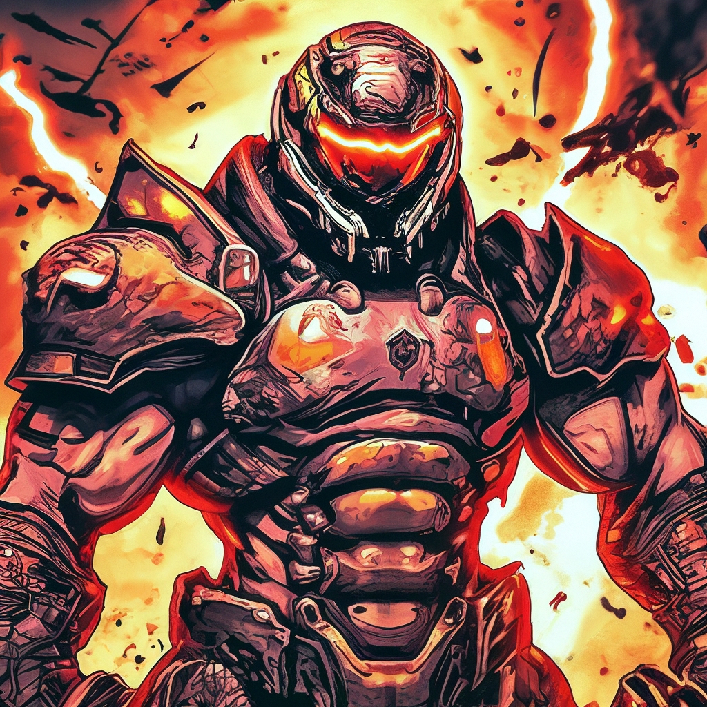"Doomguy of doom futurism different styles photo bodybuilder in hell ...