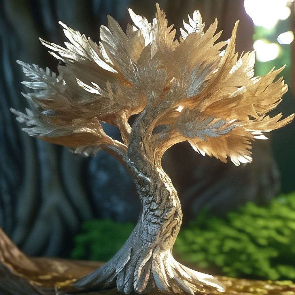 "Tree, dragon scale trunk, swan feather leaves, beautiful, 4k, high ...