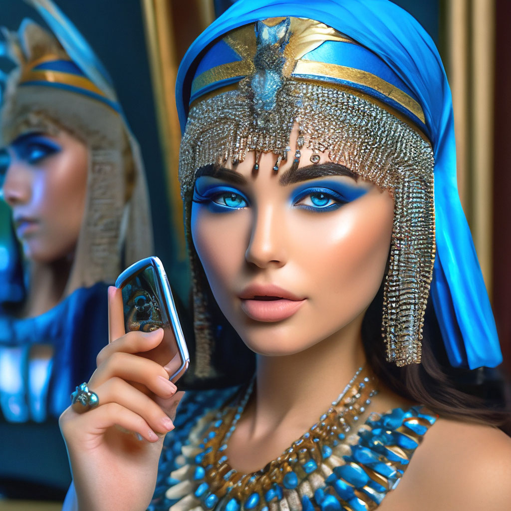 "Cleopatra is a girl, gray-blue eyes, focus on the eyes, lush hyper ...