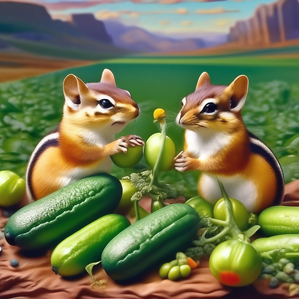"Rabid chipmunks plant aluminum cucumbers on a canvas field" — image ...