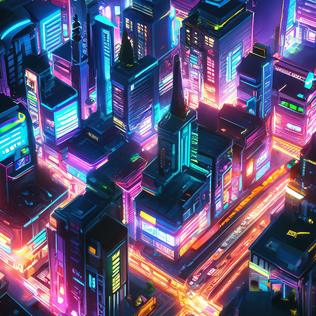 "City in neon lighting,16K,high detail of the city and houses,ported ...