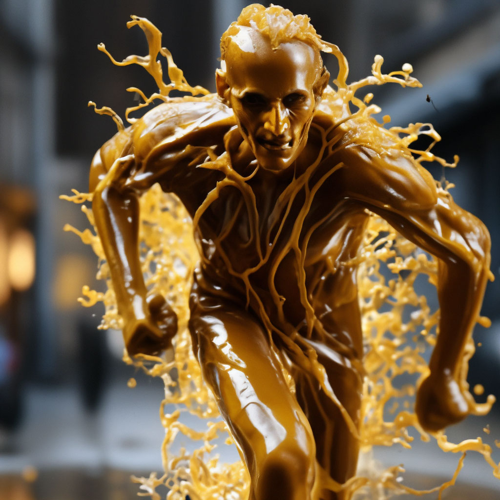 "Wax man runs, full-length, natural colors, melts, melted wax ...