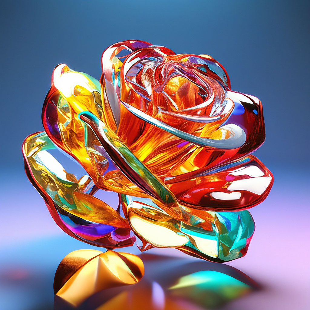 "Solid glass sculpture rose made of colored glass, flowers inside the ...