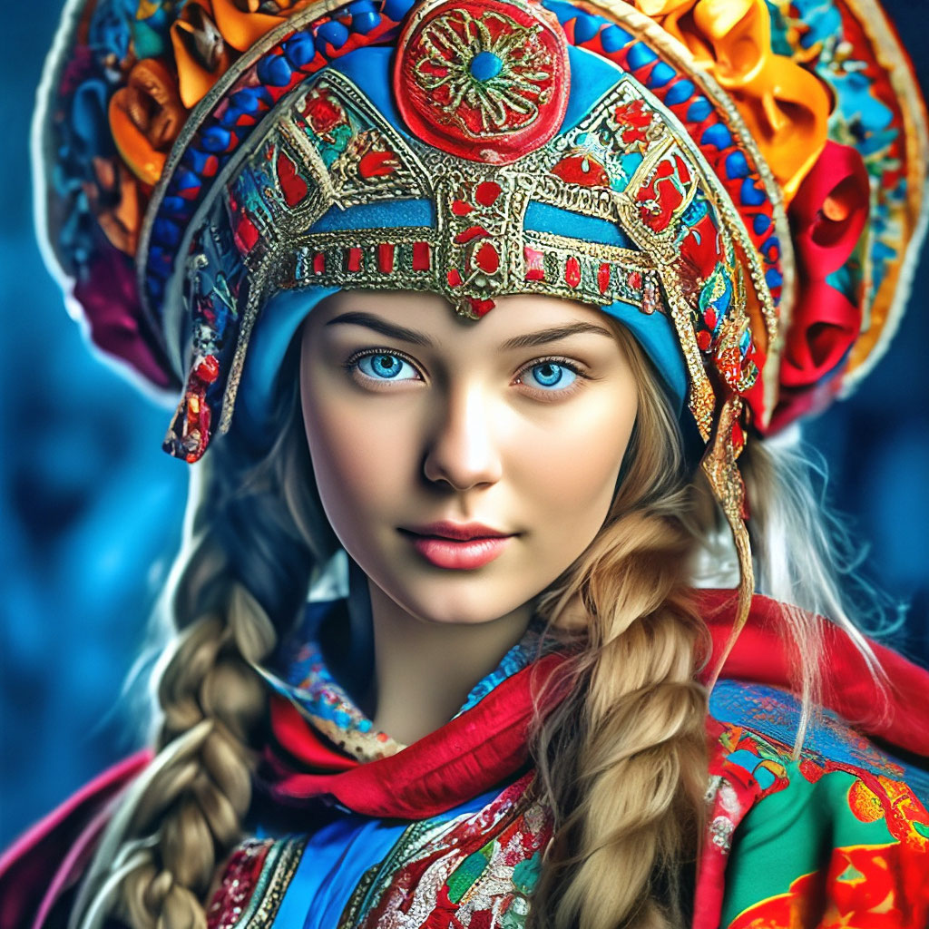 "Russian girl , фотореализм, портрет, кокошник, colourful and up do ...