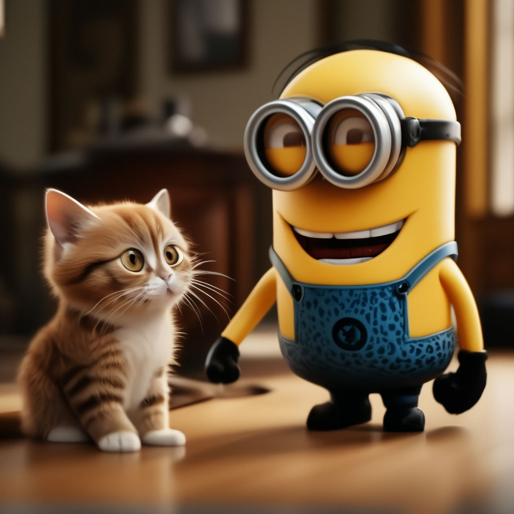 "Minions playing with cats" — image created in Shedevrum